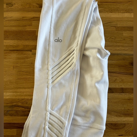 ALO Yoga | Pants & Jumpsuits | White Alo Airbrush Sheer Stripe Moto ...